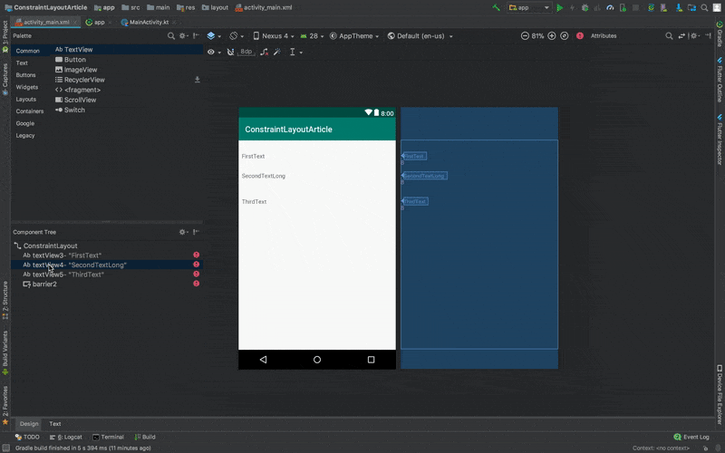 Getting started with ConstraintLayout in Kotlin - Part 3: using helpers - guidelines, groups ...