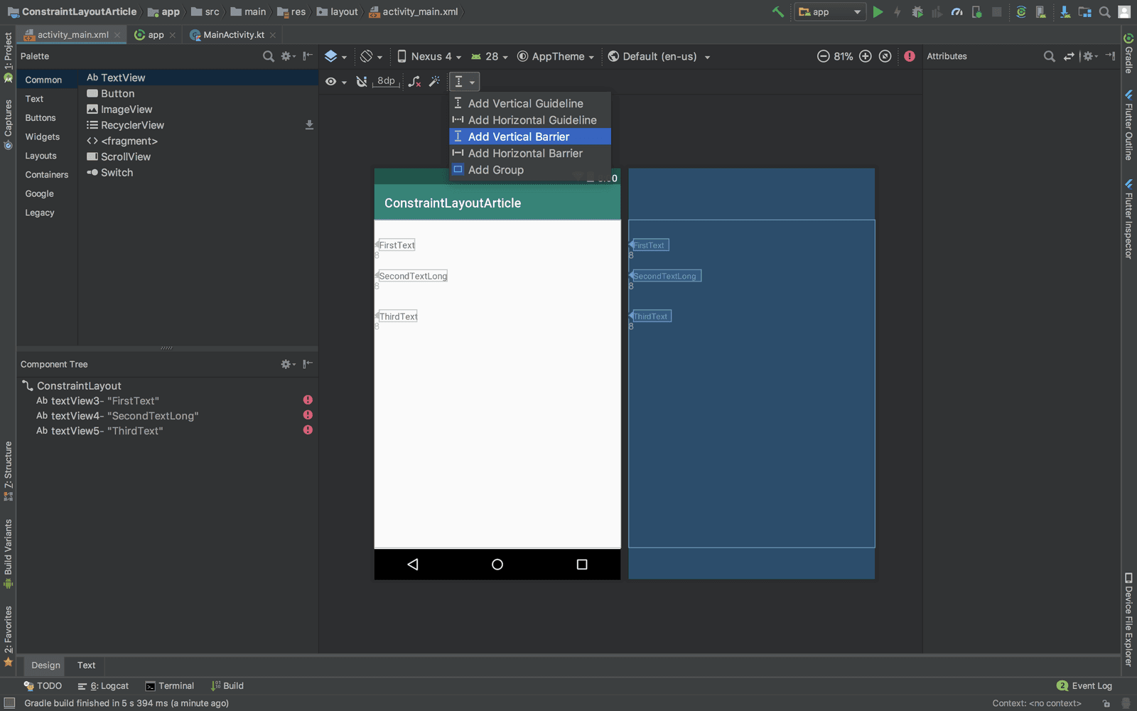 Getting started with ConstraintLayout in Kotlin - Part 3: using helpers - guidelines, groups ...